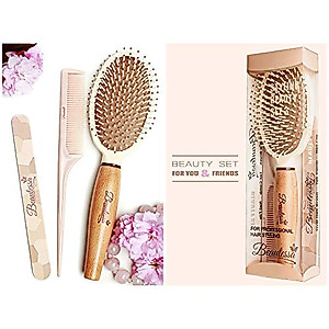 3pcs Brush and Comb Set - Detangling Hair Brush | Teasing Comb | Nail File, Bundle with 3pcs Blush Brush and Mirror Set - Retractable Makeup Blush Brush | Compact Makeup Mirror | Eyebrow Tweezer