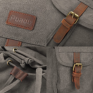 Canvas Backpack for Women Cover Vintage Travel Casual Rucksack School Book Bag Genuine Leather Trimming (Dark gray)