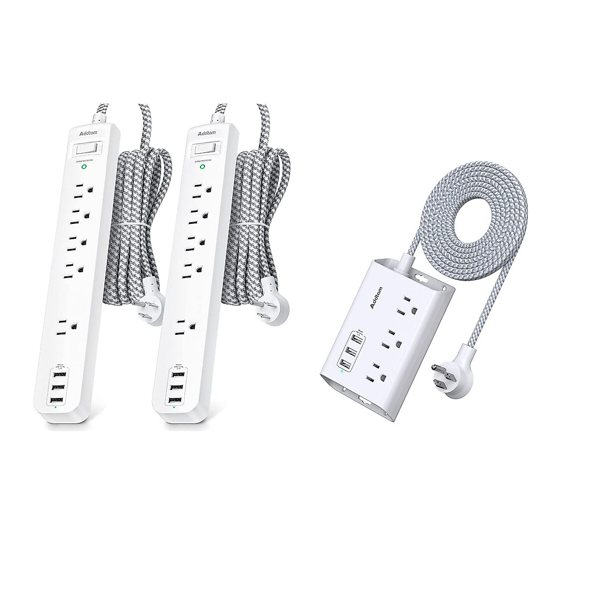 2 Pack Power Strip Surge Protector and Extension Cord with 3 USB Ports 3 Widely Spaced Outlets