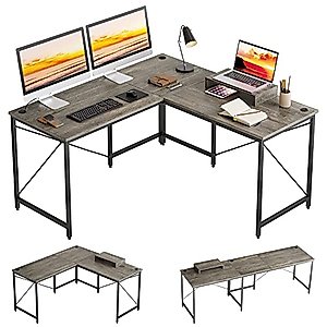 Bestier L Shaped Desk 95.2 Inch 2 Person Long Desk or Reversible Corner Computer Desk for Home Office Large Craft Table U Shaped Gaming Workstation with Monitor Stand & 3 Cable Holes, Gray