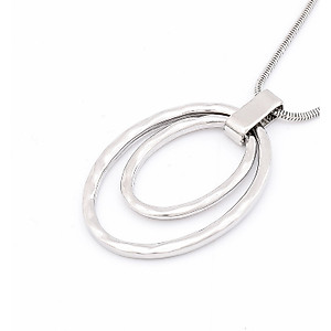 NVENF Long Sweater Chain Double Circle Pendant Necklace Bold Snake Chain Women Statement Necklace (Silver-tone)