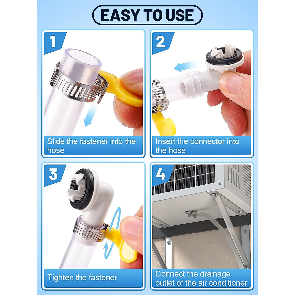 10ft Air Conditioner Drain Hose, 3/5 inch Portable AC Drain Hose Connector, Replacement for Universal Mini-Split Unit and Window Air Conditioner Unit Parts