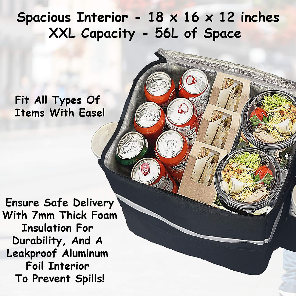 FRESHIE Insulated Food Delivery Backpack with Cup Holders / Drink Carriers Premium, For Drivers Of Door Dash, Postmates, Grub Hub, Pizza Bag, Grocery, Beverage, Commercial Quality (Backpack)