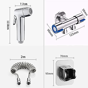 ZLOCYIVHE Toilet Bidet Sprayer Handheld Bathroom Shower Head Hose Bathroom Bidet Hose Bidet Shower for Toilet ABS 2m Hose Double Control Angle Valve for Bathtub,Chrome B(Chrome B)