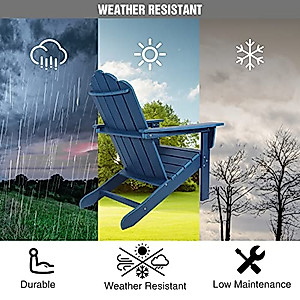 Piamomso Folding Plastic Adirondack Chair, All Weather Resistant Fire Pit Chair for Outside Patio Lawn Garden Backyard Deck, Blue