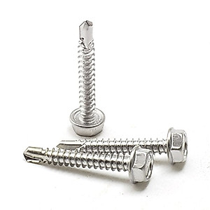 Stainless #8 Hex Washer Head Self Drilling Sheet Metal Tek Screws with Drill Point(1/2" to 2-1/2" Lengths),100 Pieces (#8 x 3/4"(M4.2 x 19mm))
