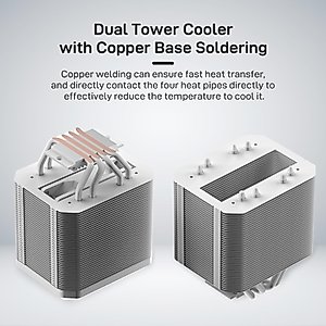 ALSEYE M90 CPU Cooler, Hidden Fan Designed Dual Tower Air-Cooled CPU Cooler with ARGB Light Effect Cover Compatible with Both Intel and AMD Platform, LGA1700 Supported (M90 White)