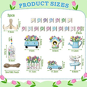 Bucherry Hello Spring Tiered Tray Decor Tulips Table Wooden Sign Decorations Flower Market Tabletop Rustic Farmhouse Decor for Spring Holiday Party Home Kitchen (Tulip Style)