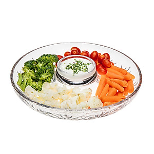 Godinger Crystal Appetizer Serving Platter for Parties Chips and Dip or Snacks Hosting Plate, 11in
