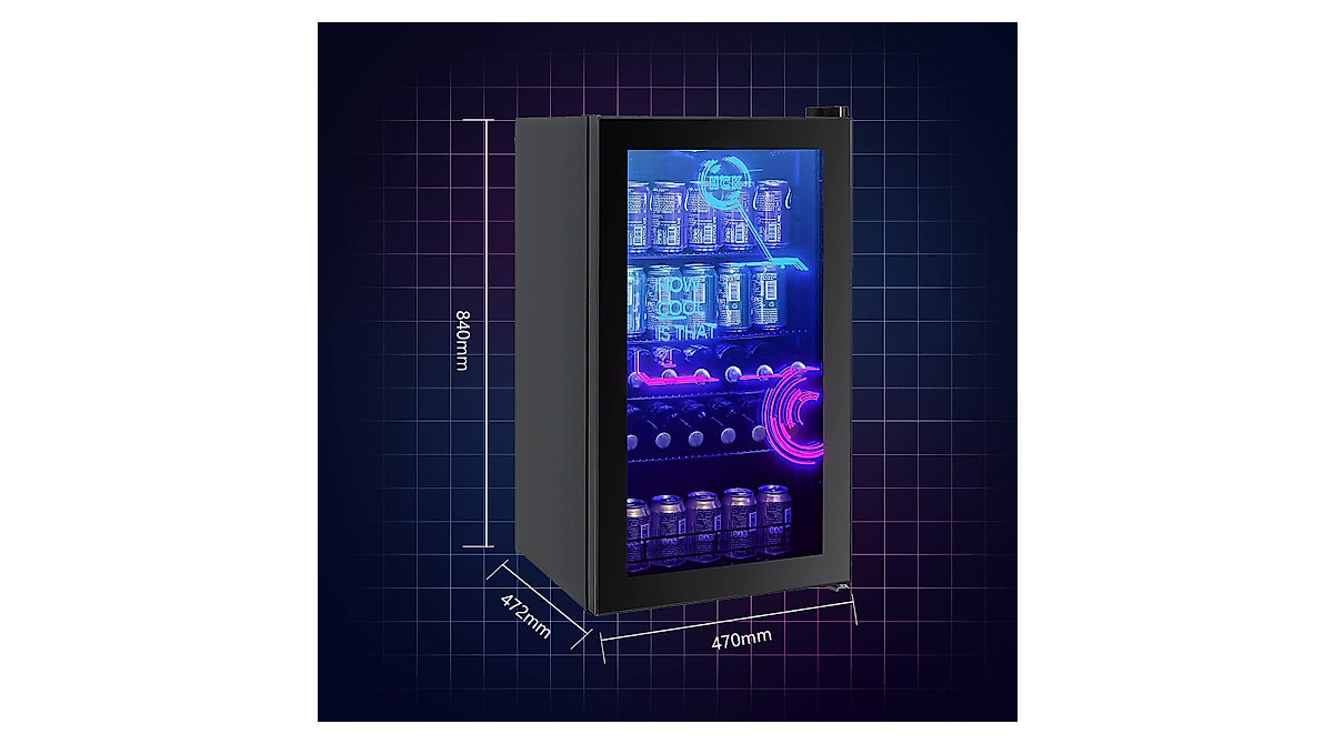 HCK Cyberpunk Beverage Fridge | Mini Cooler for Gaming & Party