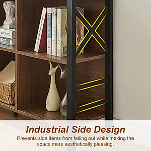 HOMBAZAAR Cube Storage Organizer Shelf, Industrial Horizontal Bookshelf with 6 Cube Storage, Rustic Low Cube Bookshelf with 3 Shelves, Short Wide Bookcase for Office,Living Room,Apartment,Brown