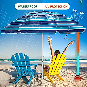MEWAY 6.5ft Beach Umbrella with Sand Anchor & Tilt Mechanism, Portable UV 50+ Protection, Outdoor Sunshade Umbrella with Carry Bag, for Garden Beach Outdoor
