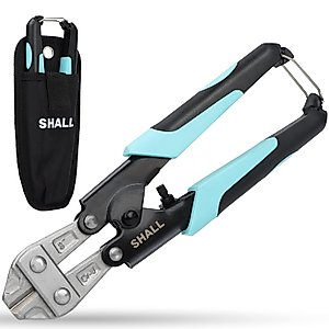 SHALL 8-Inch Mini Bolt Cutter, Small Heavy Duty Wire Cutter, Two-Color Ergonomic Handle, Security Lock, More Efficient Leverage & Adjustment Screw, Belt Bag Included