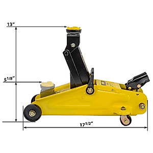 JEGS 2-Ton Hydraulic Car Floor Jack - 4,000 LBS Lift Capacity, Lift Range: 5 ⅛” to 13” - Lightweight Hydraulic Floor Jack, 360 Degrees Saddle Rotation - Heavy Duty Steel Car Jack Hydraulic