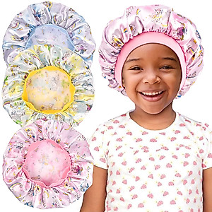 3 Pieces Kids Unicorn Satin Bonnet Wide Elastic Band Sleeping Cap Soft Silk Double Layer Night Hair Hats for Teens Toddler Child Baby