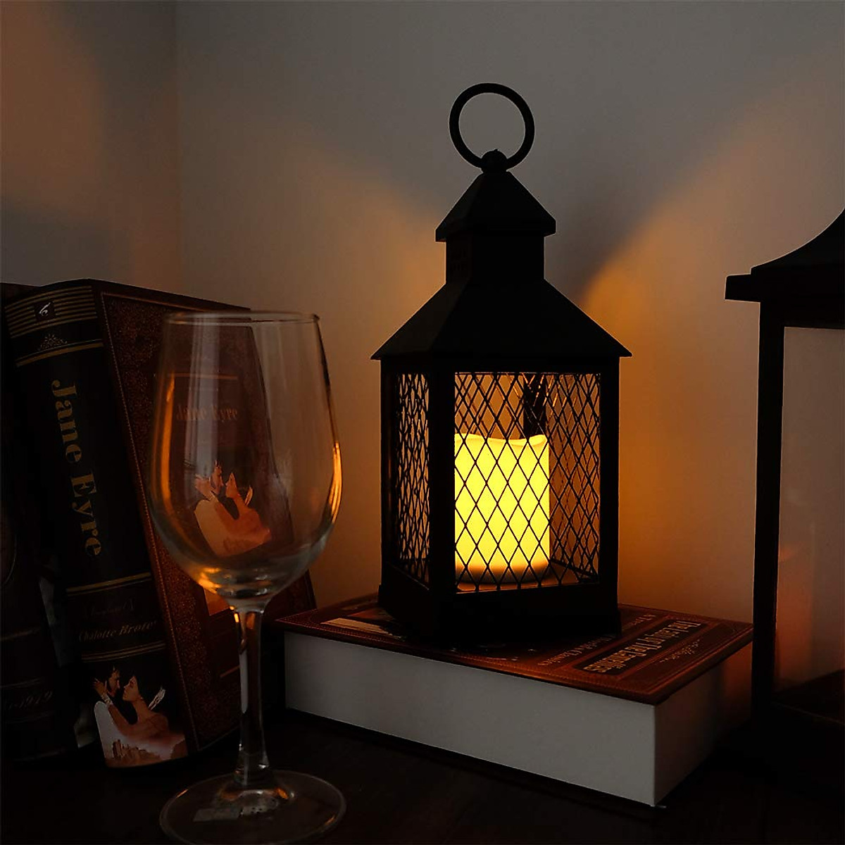 Eldnacele 11” LED Candle Lantern Decorative Indoor Outdoor Hanging Lantern with Waterproof Flameless Candle 6-Hour Timer, for Home, Garden, Patio, Party Lights, Black