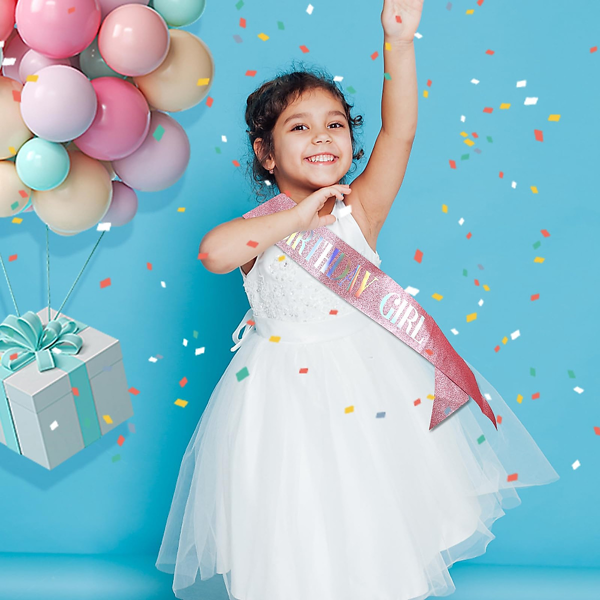 GINZU Pink Headbands Birthday Tiaras for Girls, Birthday Crown Sash Happy Birthday Girl Tiara Princess Birthday Party Decorations Gifts