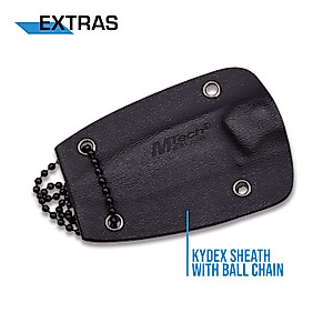 MTech USA – Fixed Blade Knife – Neck Knife – Stonewashed Finish Blade w/ Tan G10 Handle, Full Tang, Kydex Sheath with Ball Chain - Hunting, Camping, Survival, Tactical, EDC – MT-20-30