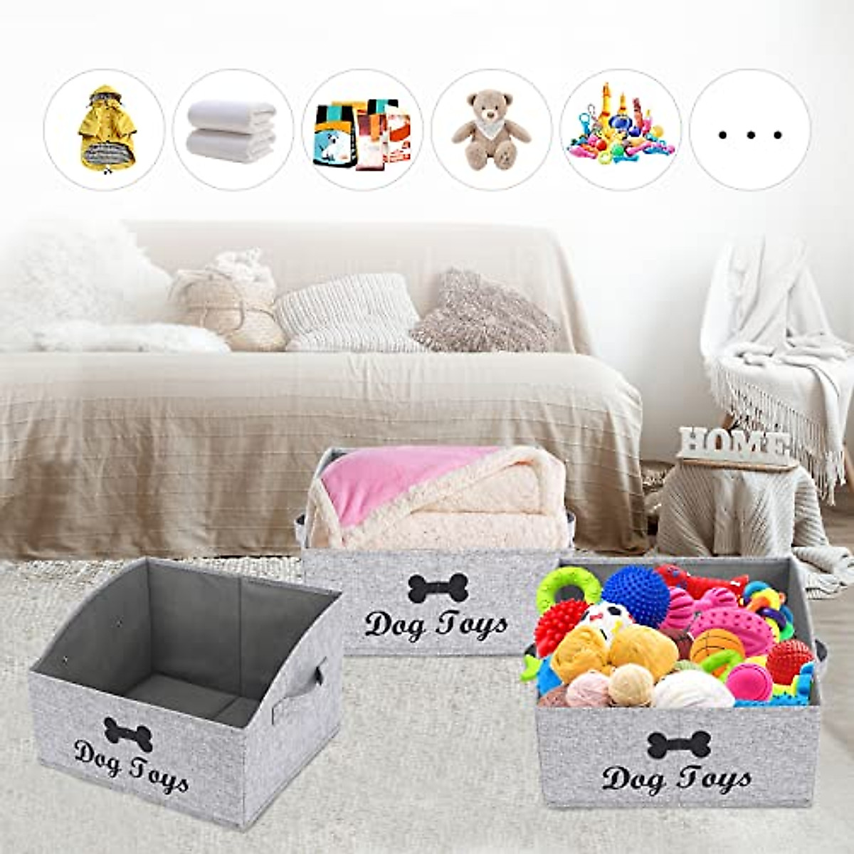 Brabtod Dog Toys Storage Bin,Pet Toy Box,Trapezoid Fabric Storage Bin, Dog Toy Organizer,Dog Toys Storage Basket,Collapsible Storage Bin for Dog Toys,Blanket,Clothes-Snowflake gray