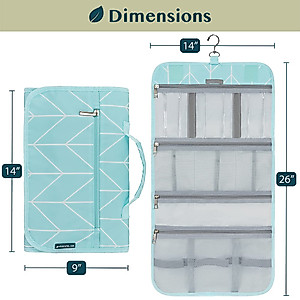 PAVILIA Hanging Toiletry Bag Women Men, Travel Kit Foldable Large Toiletries Organizer, Roll up Cosmetics Makeup Bag Accessories, Waterproof Essentials Jewelry Case (Teal Chevron)