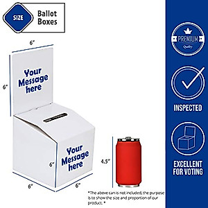 ALBEN Ballot Box for Suggestions Donations Raffles White Glossy Cardboard Boxes with Removable Header in Medium Size 6x6x6 inches with Slot for Tickets and More (2 Pack)