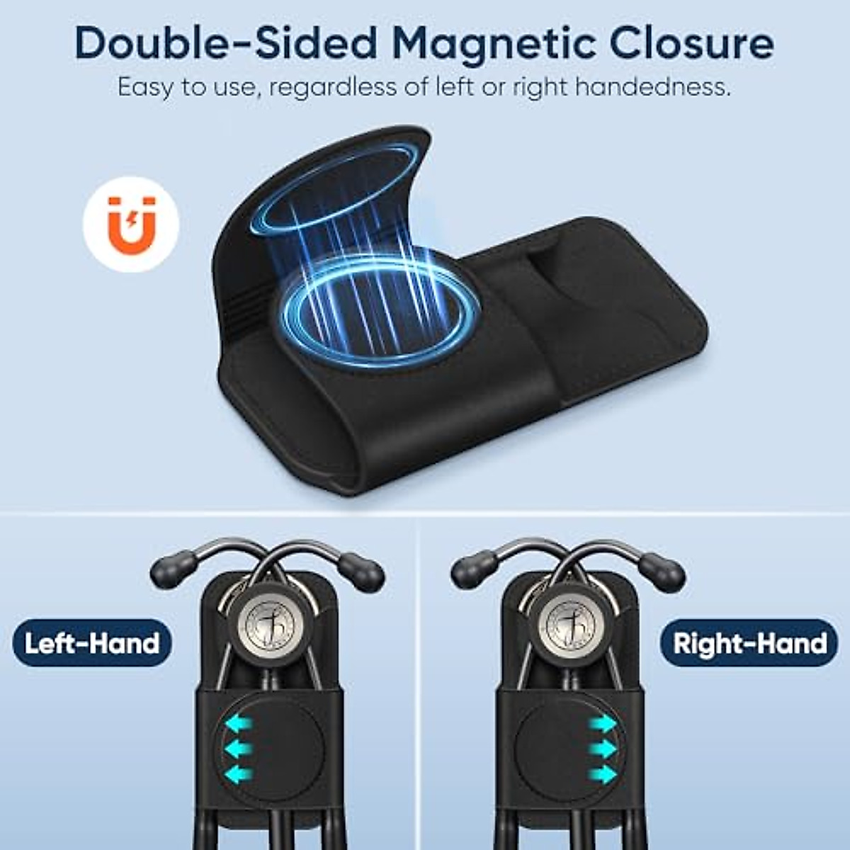 SKYREH Bundle: Stethoscope Holder Clip, PU Leather Stethoscope Hip Holder + Stethoscope Hard EVA Case Shockproof Travel Storage Bag for 3M Littmann Classic III, 3M Littmann Cardiology IV