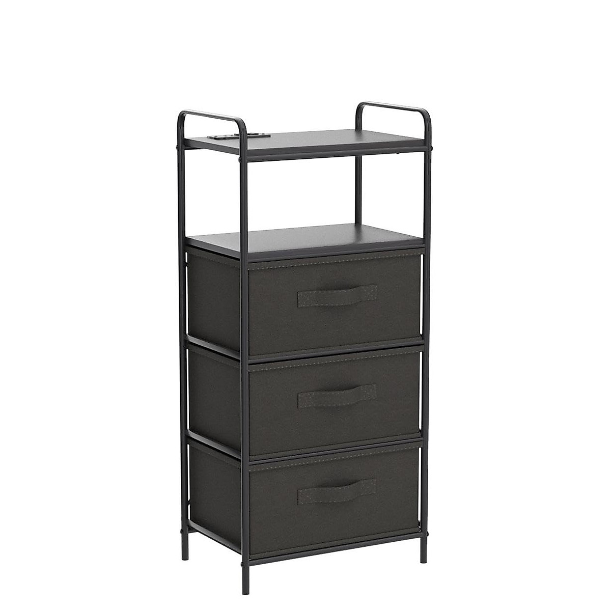 OLD CAPTAIN 3 Drawer Fabric Dresser with Charging Socket Tall Nightstand for Bedroom,Brown+Dark Grey…