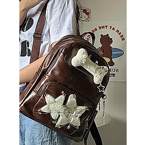 JHTPSLR Y2K Gothic Backpack Vintage Aesthetic PU Leather Backpack Y2K Gothic Accessories Backpack Grunge Y2K Backpack Trendy Backpack (Retro Brown)