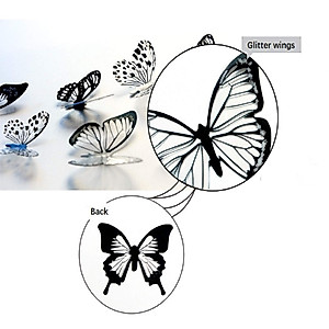 Butterfly Wall Stickers Decal, 36 PCS 3D Black and White Butterfly Stickers with Adhesive,Qyeaber Crystal Butterflies, Removable Art Mural for Baby Kids Bedroom