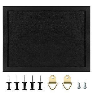 TORASO Cork Board Bulletin Board with Felt,,Wood Framed Display Bulletin Board for Walls with Pins, Eye Bolts, gaskets, Screws, Pin Board for Office, School and Home(Black,1pc)
