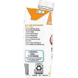Boost Very High Calorie Nutritional Drink Very Vanilla, Made with Natural Vanilla Flavor & No Artificial Flavors, Colors & Sweeteners, 8 FL OZ (Pack of 3)
