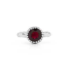 Koral Jewelry Garnet Round Stone Ring 925 Sterling Silver Vintage Gipsy Boho Chic US Size 5 6 7 8 9 (9)