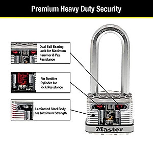 Master Lock M5XTLJ Magnum Heavy Duty Outdoor Padlock with Key, 2 Pack Keyed-Alike,Silver