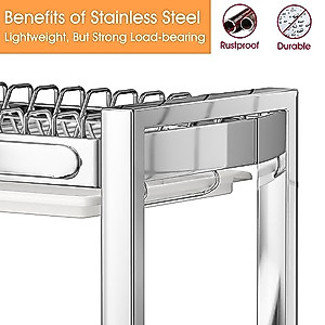 Dish Drying Rack, Stainless Steel Dish Rack, Rustproof Dish Drainers for Kitchen Counter, Multifunctional 2 Tier Dish Drainers Organizer with Drainboard & Utensil Holder