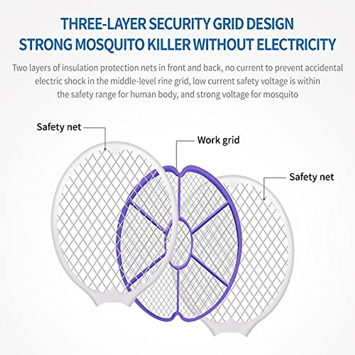 Hodiax Swing Zap 2 Pack 4500V USB Rechargeable Handheld Large Electric Purple Fly Swatter, Mosquito, Wasp Killer Racket, Bug Zapper with USB Charging Cable for Indoor and Outdoor.