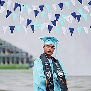 30 Ft Navy Blue Silver Pennant Banner Royal Blue Hanging Paper Triangle Bunting Flag Garland for Birthday Bridal Baby Shower Wedding Ahoy Achor Nautical Pirate Theme Party Decorations Supplies