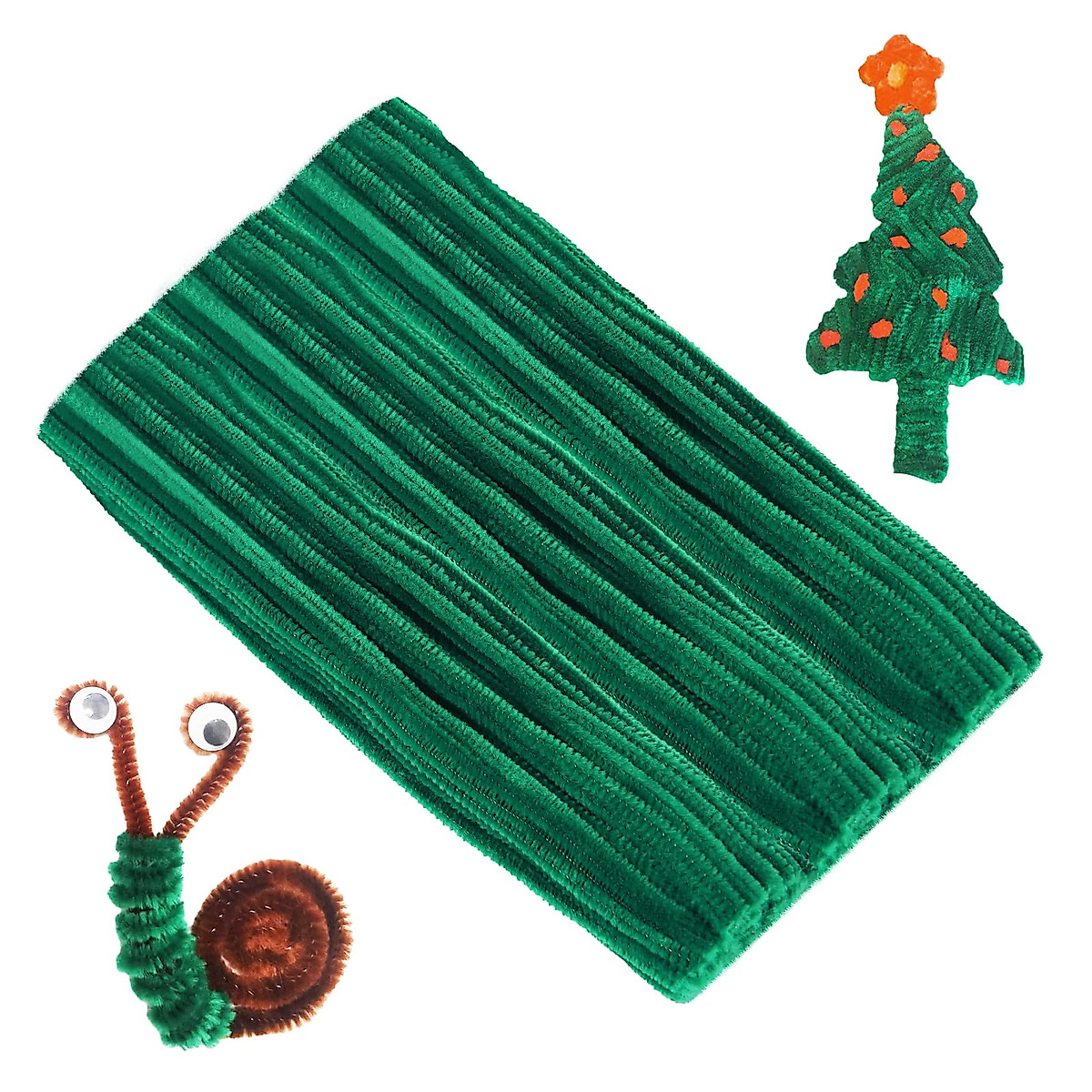 Cuttte Pipe Cleaners Craft Supplies - 100pcs Black Pipe Cleaners Craft and 100pcs Dark Green Pipe Cleaners, Craft Kids DIY Art Supplies, Pipe Cleaner Chenille Stems