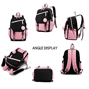 XinShuoBay Anima Cartoon Student Laptop Backpack with USB Charging Port Large Casual Daypack Travel Schoolbag for Boys Girls (Pink)