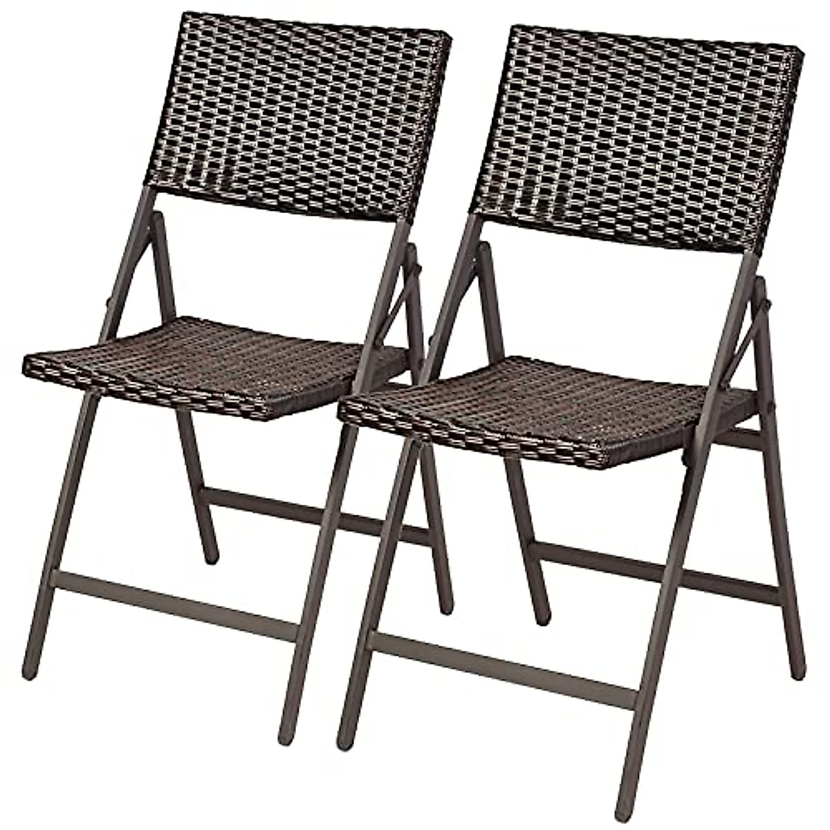 HAPPYGRILL Folding Rattan Chairs Outdoor Set of 2 Patio Rattan Wicker Bistro Chairs with Weather-Resistant PE Rattan and Anti-Rust Steel Frame