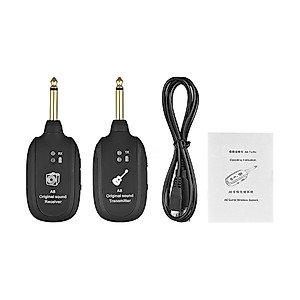 Vaorwne UHF Guitar System Transmitter Receiver Built-in Rechargeable, UHF Wireless Guitar System, Guitar Transmitter Receiver,Wireless Audio Transmission Set for Electric Guitar Bass Violin,black ABS