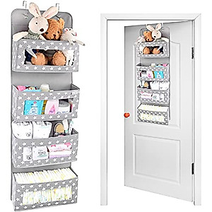 Vesta Baby Over the Door Hanging Organizer - Unisex Space-Saving 4-Pocket Storage Solution for Closet, Children's Room, Nursery - Clear-Window Caddy - 2 Utility Pockets for Small Items and Accessories