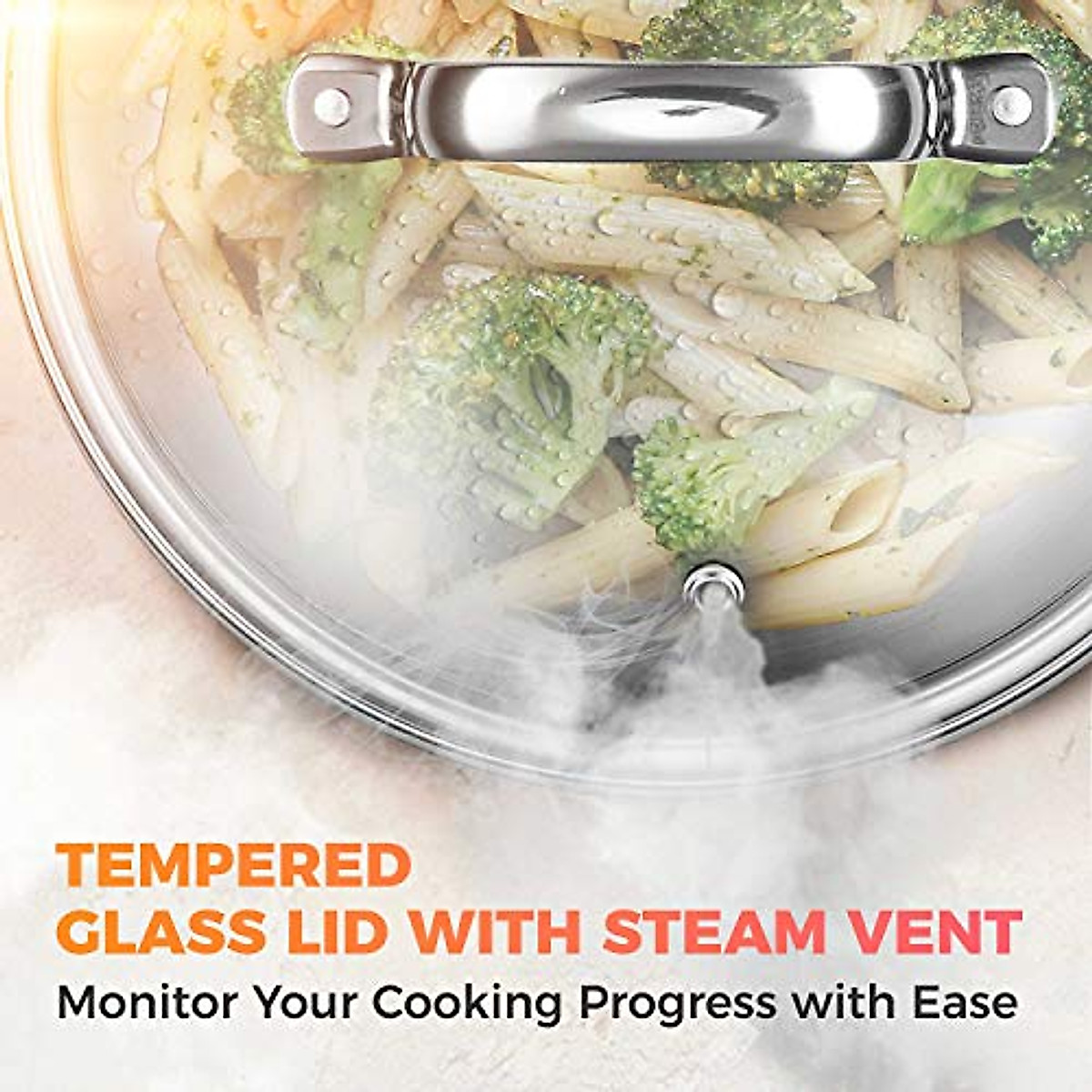 Mueller DuraClad Tri-Ply Stainless Steel 8-Inch Fry Pan with Lid, Extra Strong Cookware, 3-layer Bottom, Even Heat Distribution, Ergonomic and EverCool Stainless Steel Handle