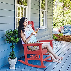 WILLIAMSPACE Rocking Chair, All Weather Resistant HDPE Patio Porch Rocker Chair with High Back, Waterproof, Easy to Maintain for Both Outdoor and Indoor (Red)