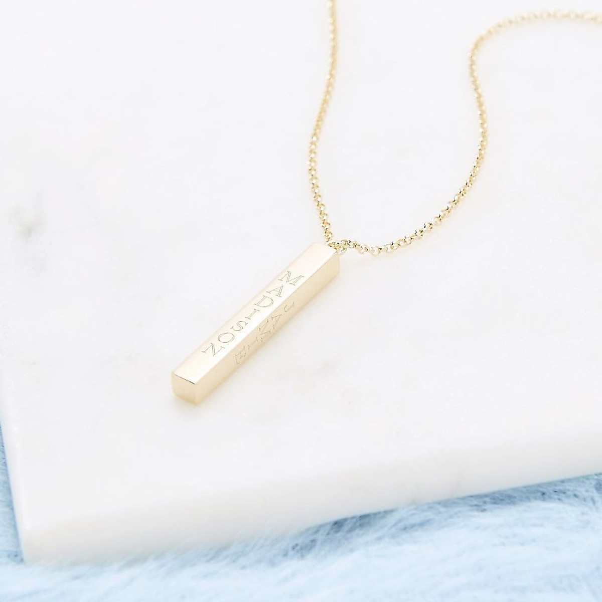 EVE'S ADDICTION Custom Engraved Gold Tone Vertical Name Bar Necklace, 16" Long Chain - Personalized Pillar Necklace - Family Necklace - Gift for Mom - Gifts for Mom