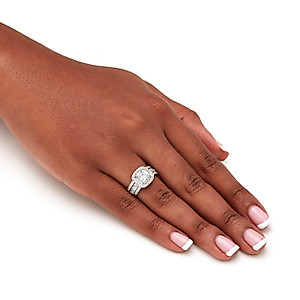 PalmBeach Platinum-plated Sterling Silver Princess Cut Cubic Zirconia Halo 3 Piece Bridal Ring Set Sizes 5-10 Size 7