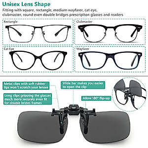 IOHLNG Polarized Clip on Flip Up Sunglasses Over Prescription and Reading Glasses for Women and Men Grey 60 * 44mm