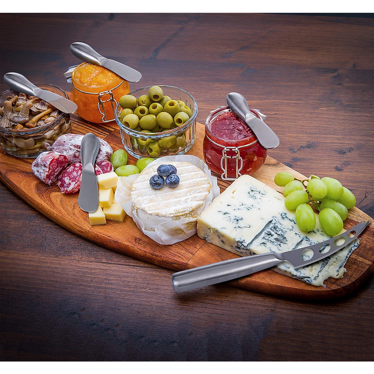 MH ZONE Cheese Spreader Knife Set 5-Piece, 5 Stainless Steel Cheese Knife Butter Spreader Knives With 3 Chalk Labels & 2 -Chalk Markers, Perfect Christmas Gifts