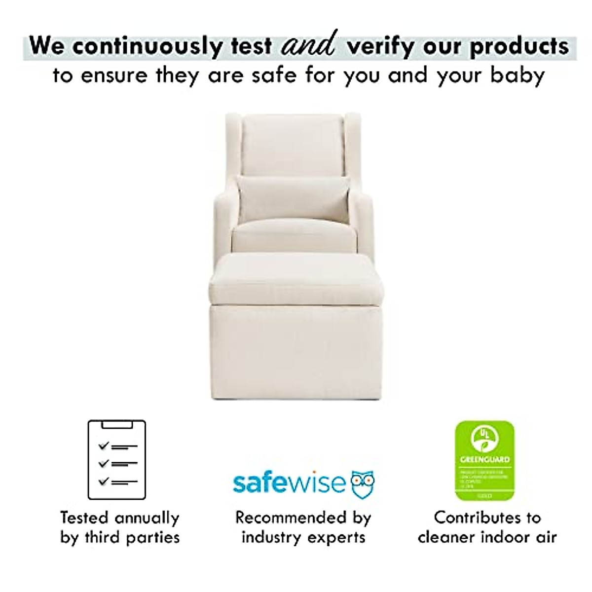 Carter's by DaVinci Adrian Swivel Glider with Storage Ottoman in Performance Cream Linen, Water Repellent and Stain Resistant, Greenguard Gold & CertiPUR-US Certified