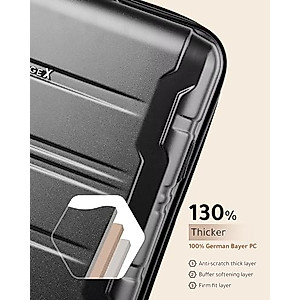 LUGGEX 20 Inch Black Carry On Luggage 22x14x9 Airline Approved, PC Hard Shell Suitcase with USB Port, Expandable and Lightweight