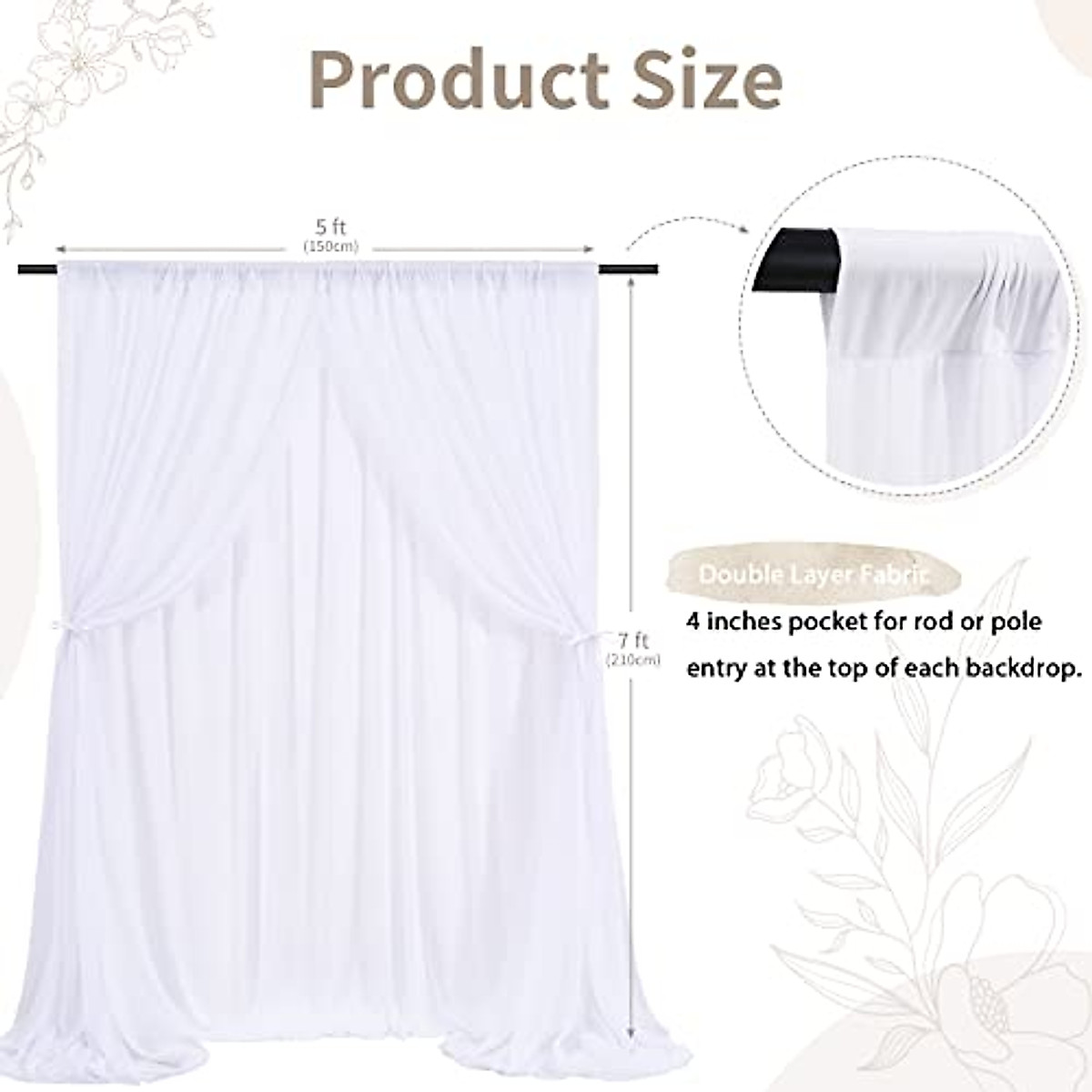 White Backdrop Curtains Sheer Tulle Backdrop for Parties 5ftx7ft Baby Shower Background for Wedding Party Ceremony Photo Backdrop